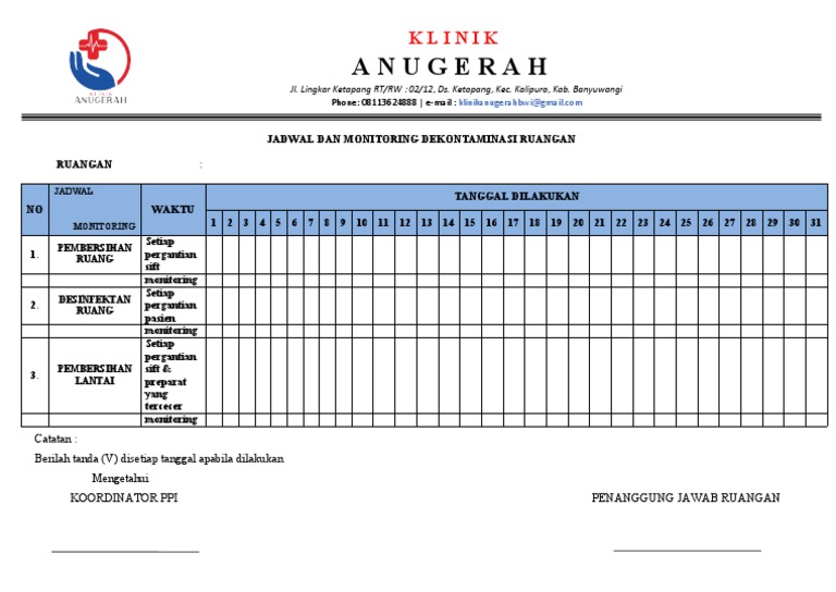 Form Jadwal Dekontaminasi Ruangan | PDF
