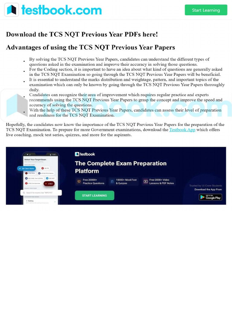 The TCS NQT Previous Year PDFs Here! | PDF