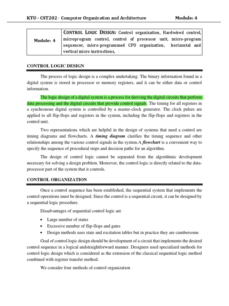 KTU - CST202 - Computer Organization and Architecture: Ontrol Ogic Esign | PDF | Central ...
