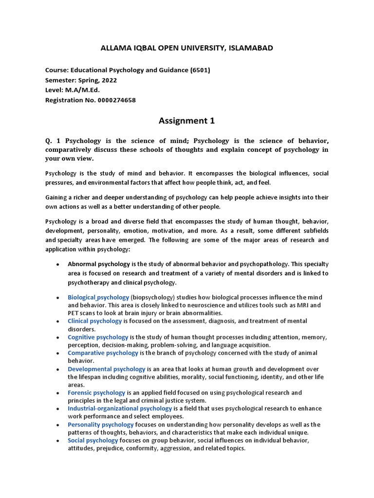 Assignment 1: Allama Iqbal Open University, Islamabad | PDF | Psychology | Learning