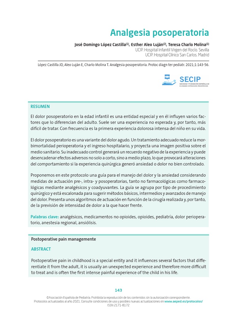 12 Analgesia Posoperatoria | PDF | Analgésico | El manejo del dolor