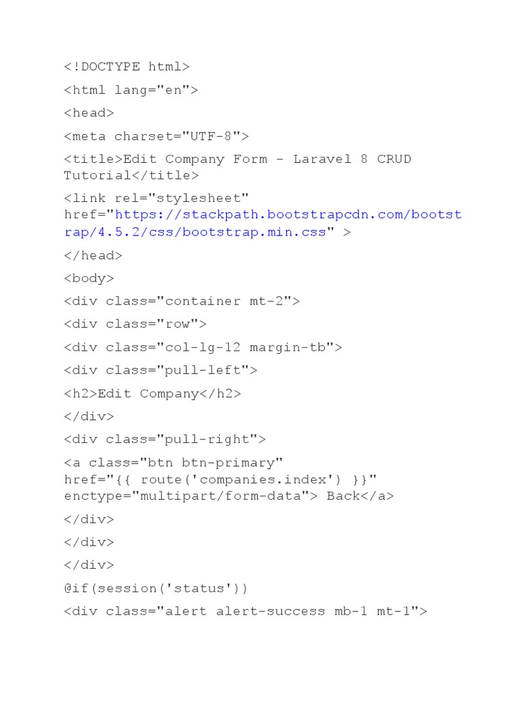 Updating Company Information in a Laravel Application | PDF