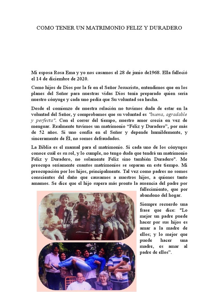 COMO TENER UN MATRIMONIO FELIZ Y DURADERO Rev. 1 | PDF | Oración | Amor