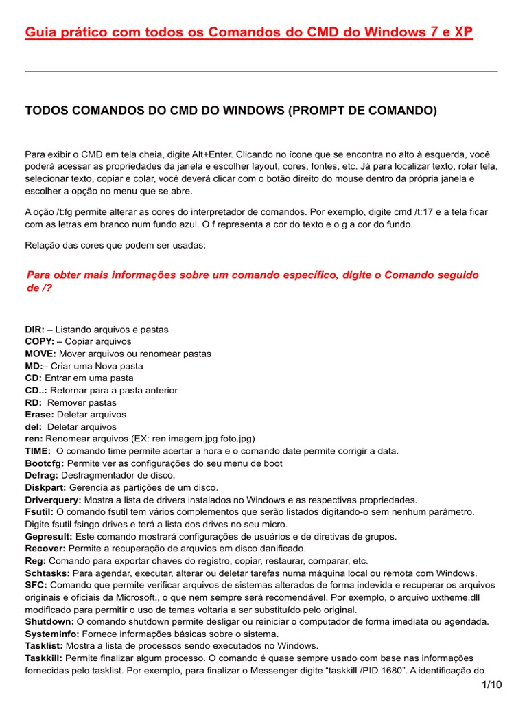 Comandos CMD para Windows 7 e XP | PDF | Windows Vista | Microsoft Windows