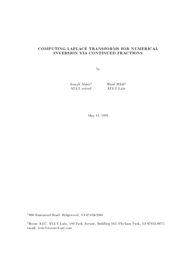 Computing Laplace Transforms For Numerical Inversion Via Continued Fractions | PDF | Laplace ...