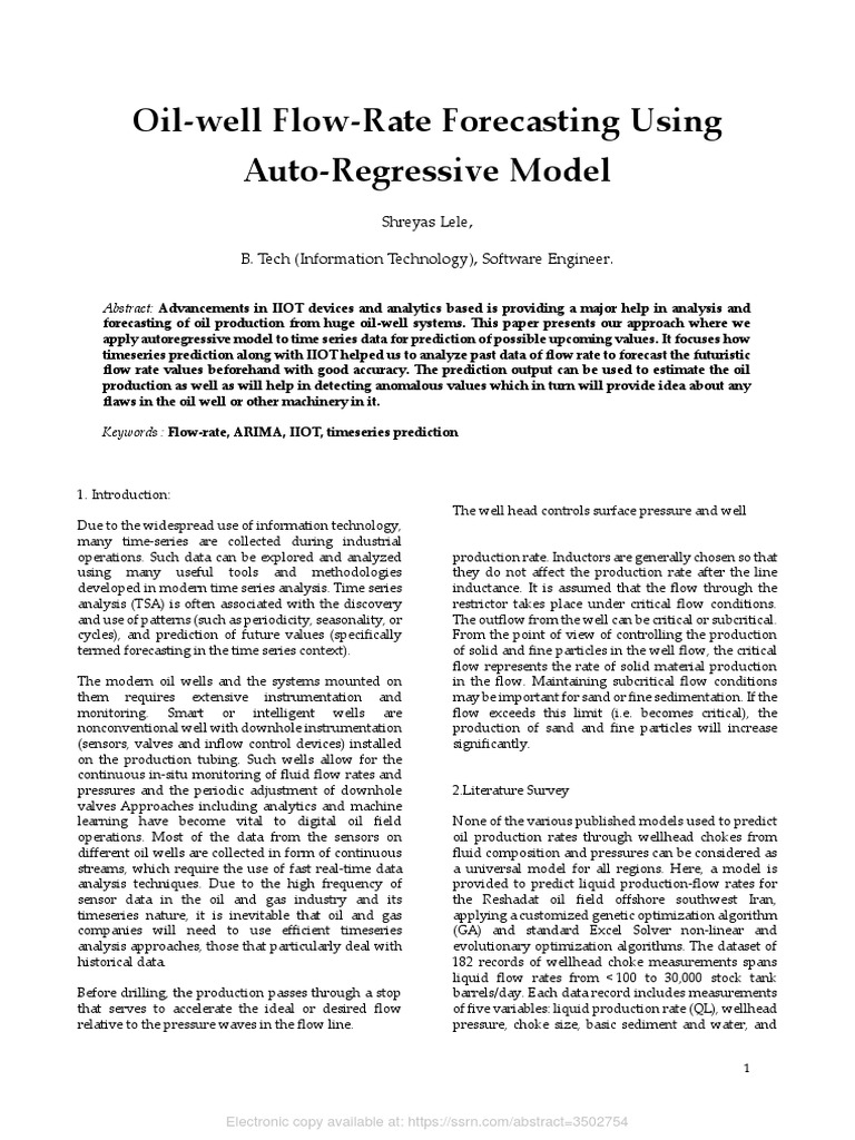 Oil-Well Flow-Rate Forecasting Using Auto-Regressive Model | PDF | Autoregressive Integrated ...