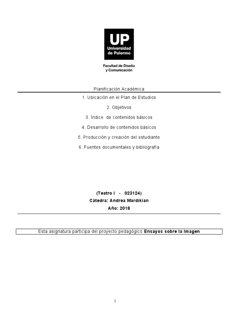 Planificación de Teatro I: Contenidos y Objetivos | PDF | Teatro | Ensayos