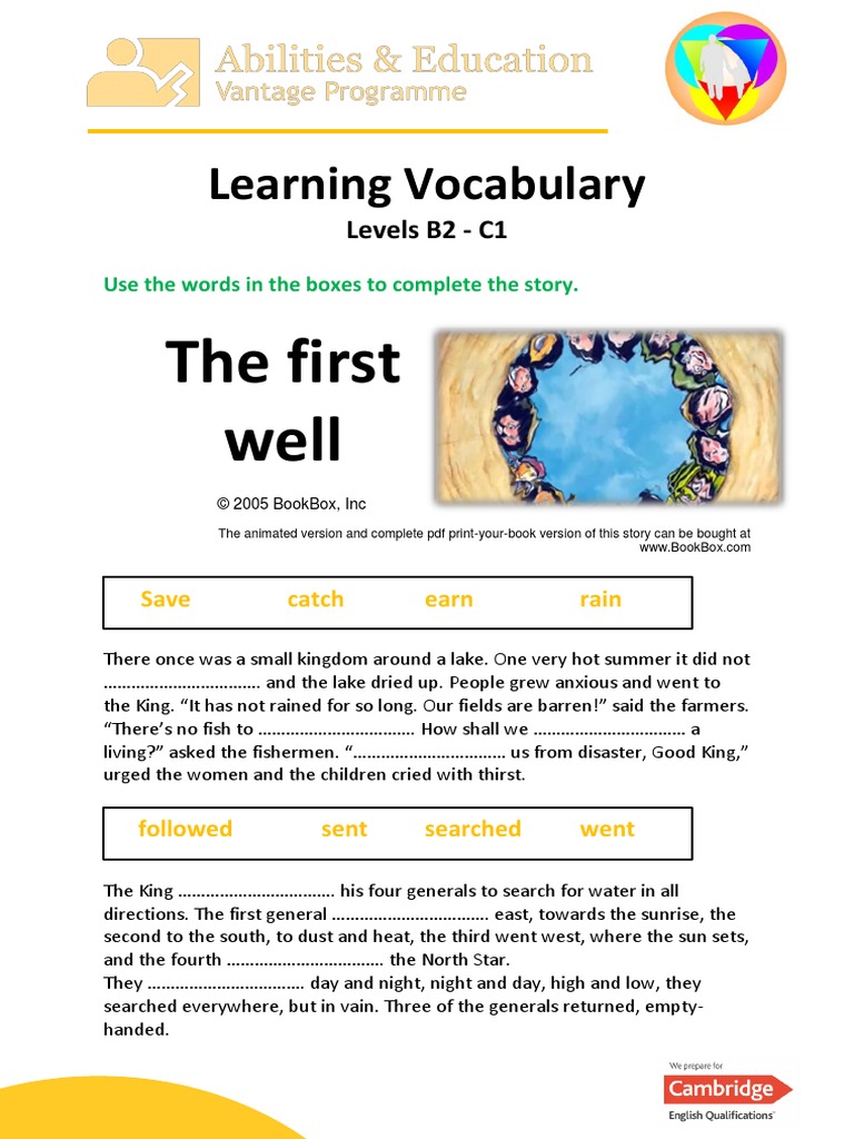Completing a story - The first well B2 - C1 levels | PDF
