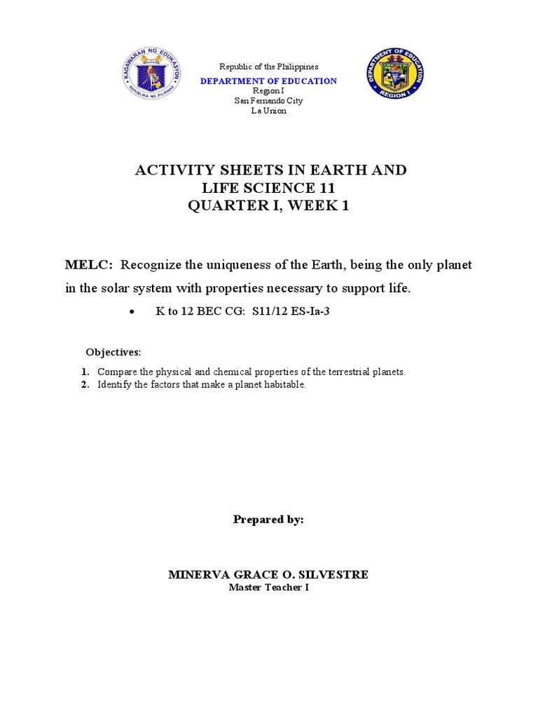 Earth and Life Science Activities Q1 | PDF | Social Science | Young Adult