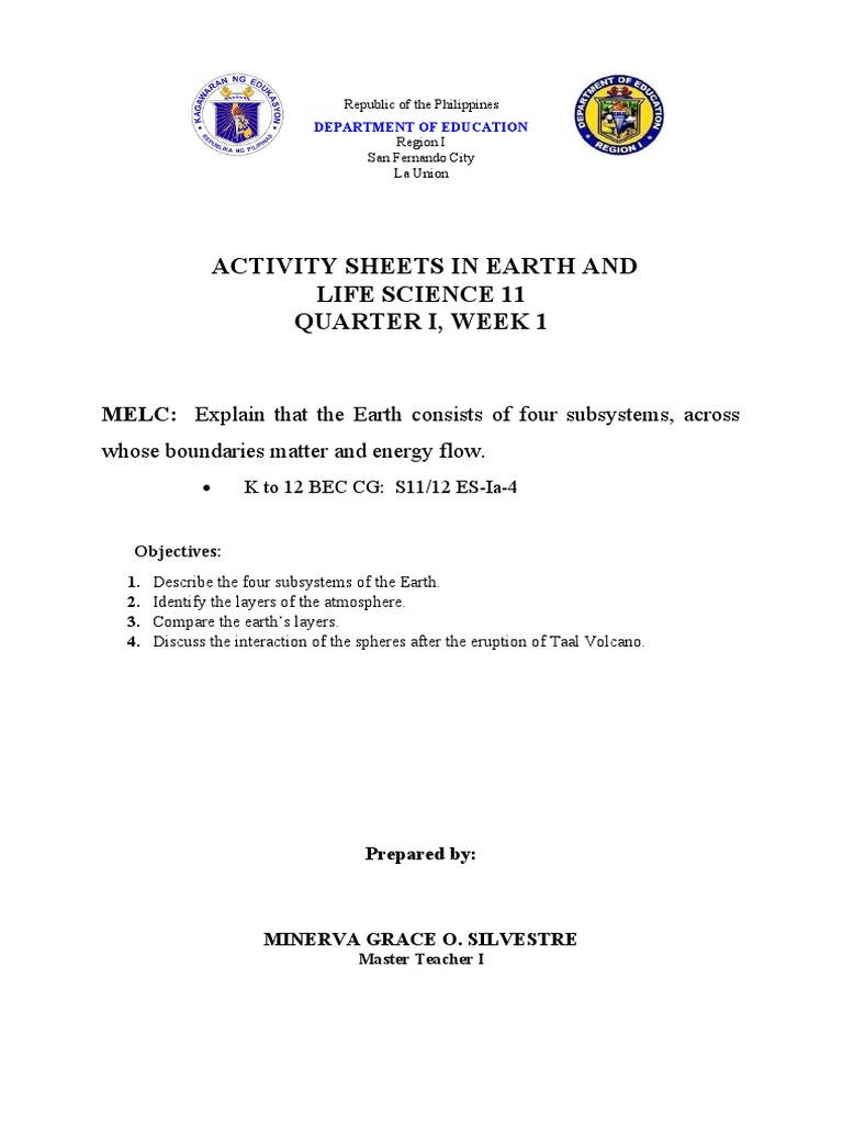 Earth’s Four Spheres Activity Sheets | PDF | Atmosphere Of Earth | Earth