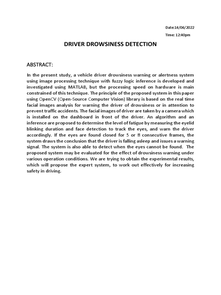 Driver Drowsiness Detection | PDF
