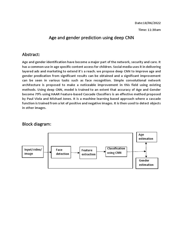 Age and Gender Prediction Using Deep CNN | PDF | Information Age | Computer Engineering