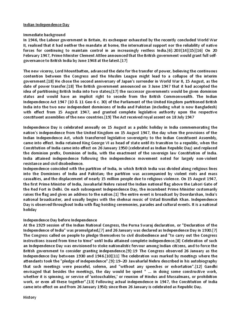 Independent Day | PDF | Indian Independence Movement | Indian Nationalism