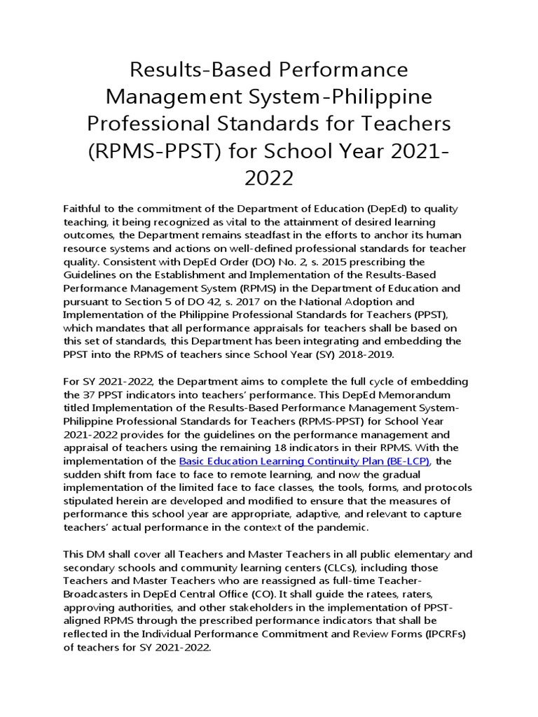 Results-Based Performance Management System-Philippine Professional ...