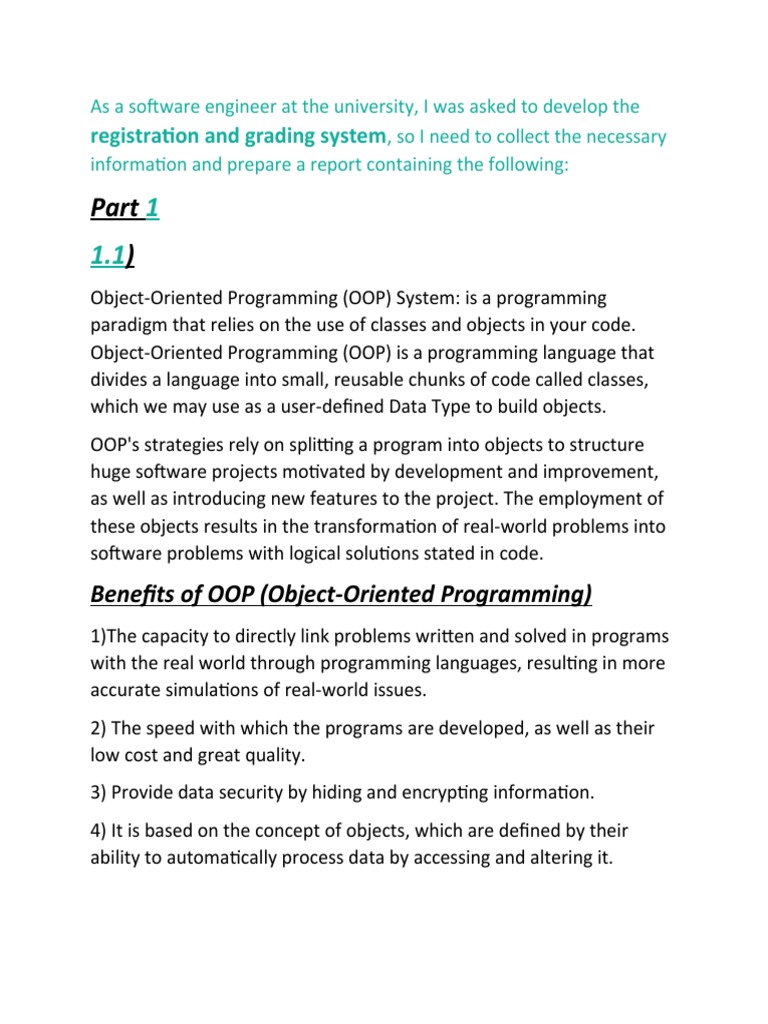 Registration And Grading System Benefits Of Oop Object Oriented