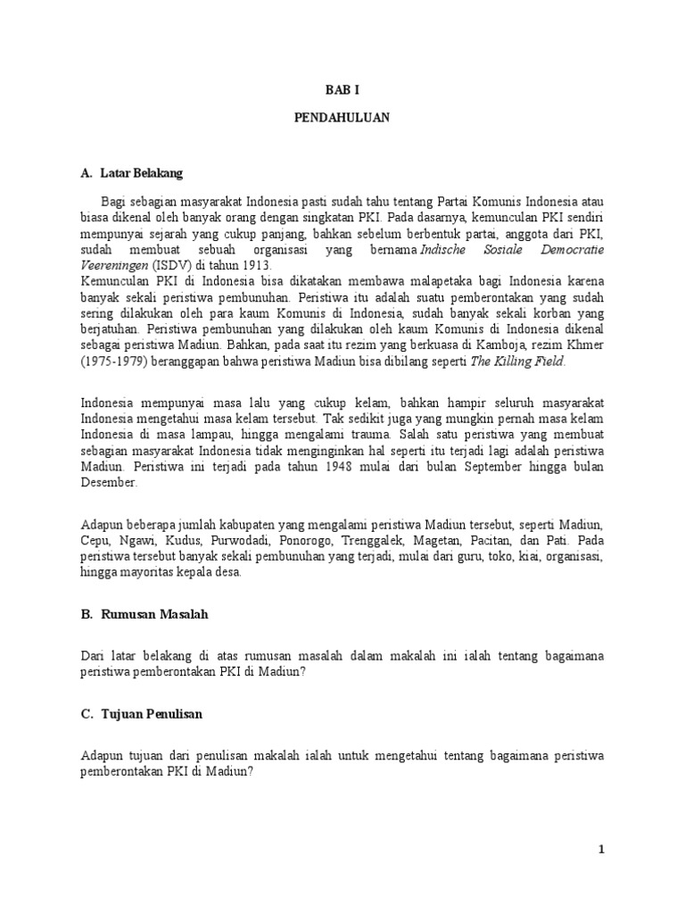 Makalah Sejarah Pemberontakan Pki Di Madiun | PDF