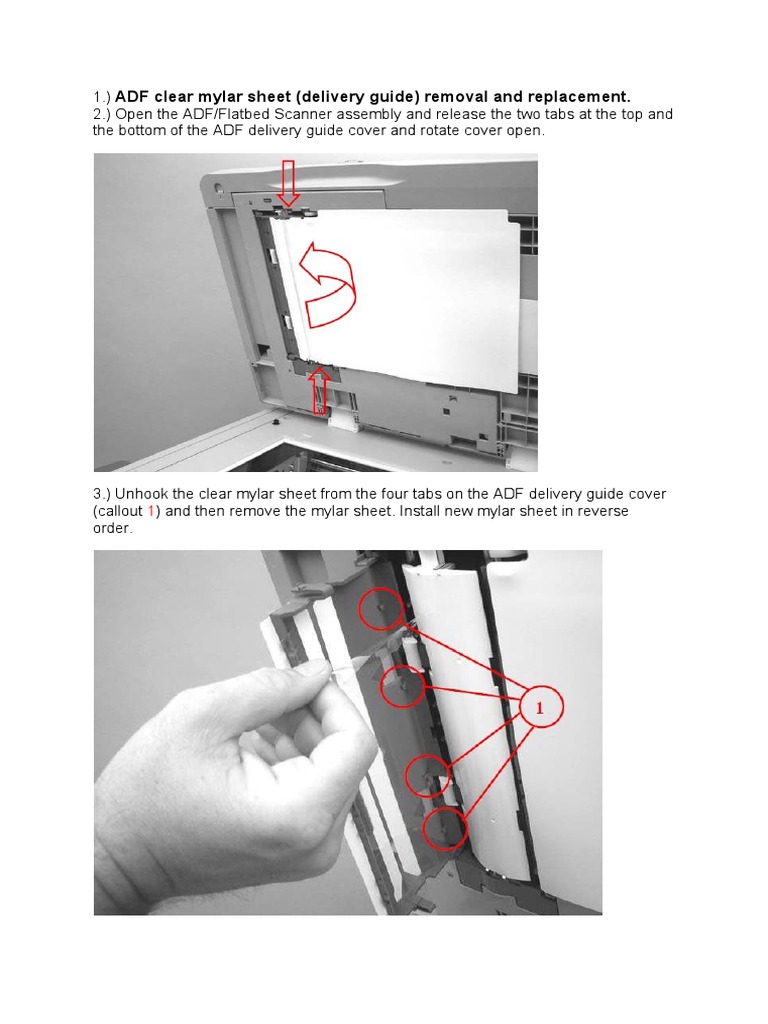 ADF Clear Mylar Sheet (Delivery Guide) Removal and Replacement | PDF