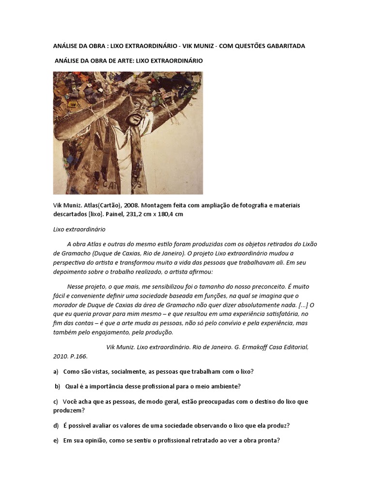 Análise da obra artística "Lixo Extraordinário | PDF
