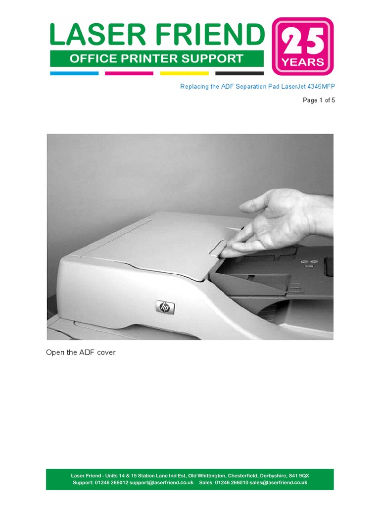 Replacing The ADF Separation Pad LaserJet 4345MFP | PDF