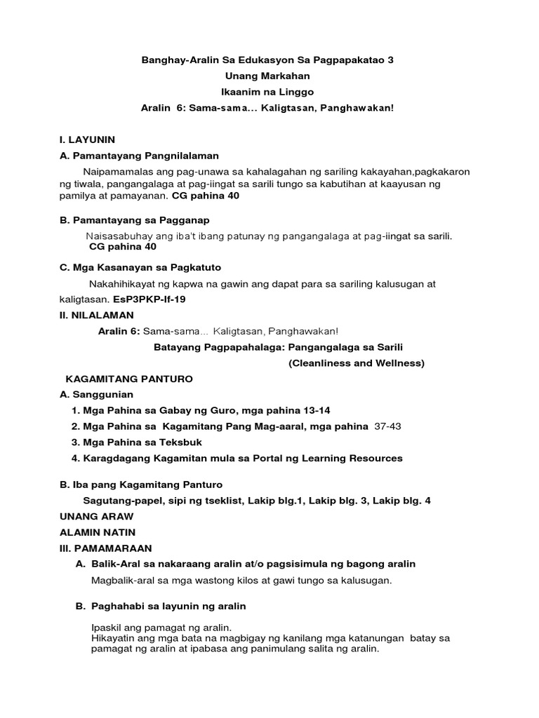 EsP3 DLP 1st Qtr. Aralin 6 | PDF EsP3 DLP 1st Qtr. Aralin 6 | PDF