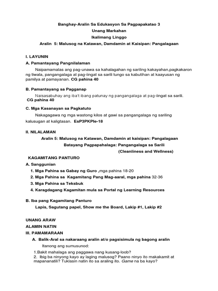 EsP3 DLP 1st Qtr. Aralin 5 | PDF EsP3 DLP 1st Qtr. Aralin 5 | PDF