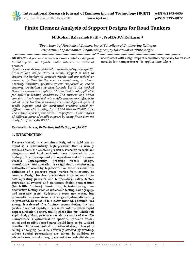 Finite Element Analysis of Support Designs For Road Tankers | PDF | Applied And ...