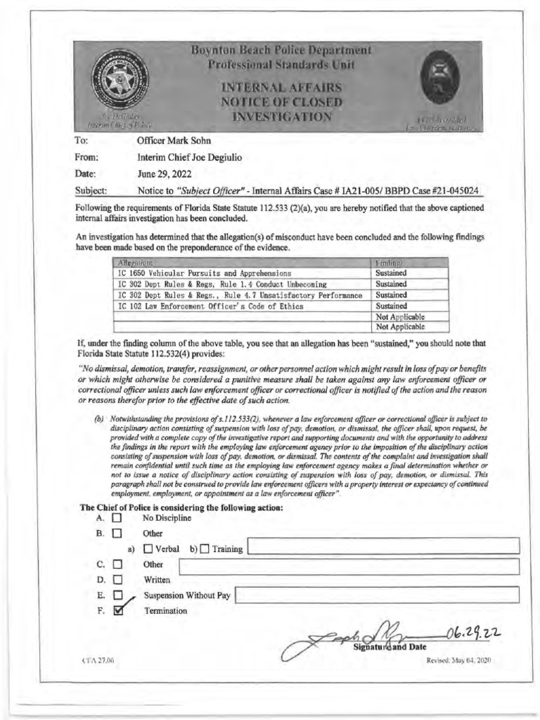 Mark Sohn Internal Affairs Report | PDF | Traffic | Police
