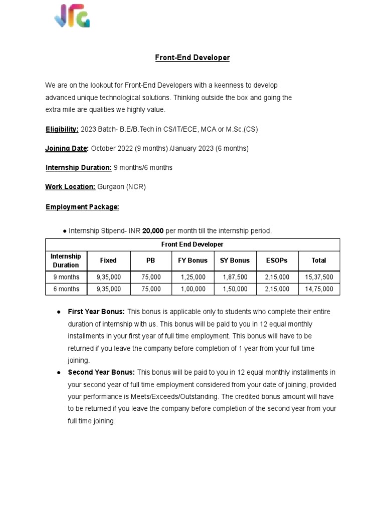 Front-End Developer Internship Gurgaon | PDF | Angular Js | Bootstrap (Front End Framework)