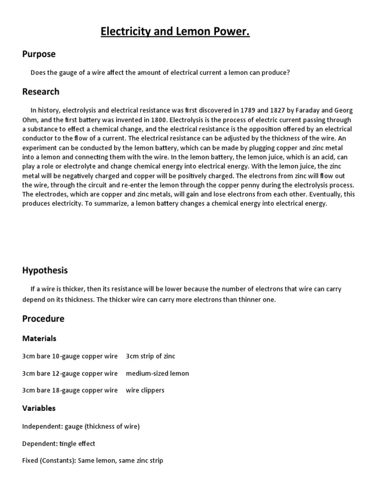 Electricity and Lemon Power | PDF | Electrical Resistance And ...