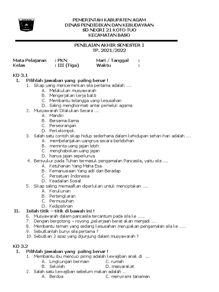 Soal Uas Kelas 3 | PDF | Karier & Perkembangan