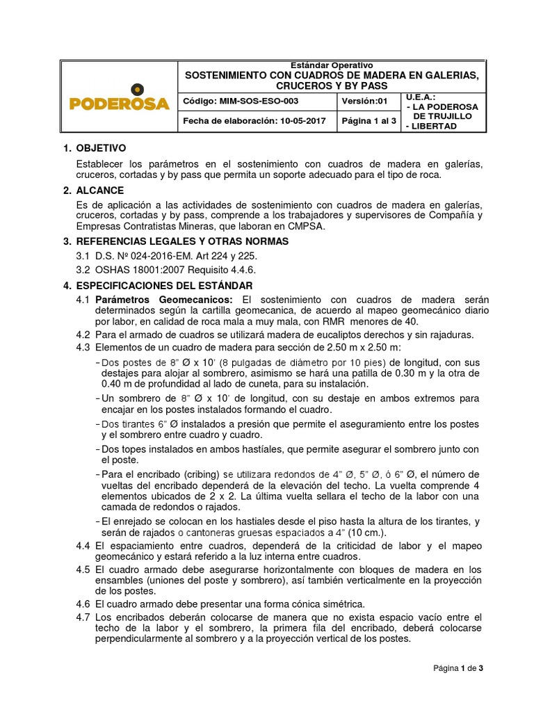 07 - Estandar de Sostenimiento Con Cuadros de Madera GL, CR, RA | PDF