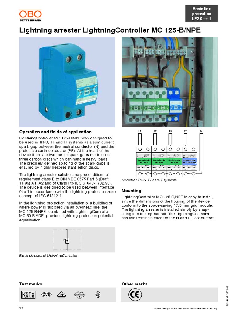 Lightning Arrester Lightningcontroller MC 125-B/Npe: Operation and Fields of Application | PDF ...