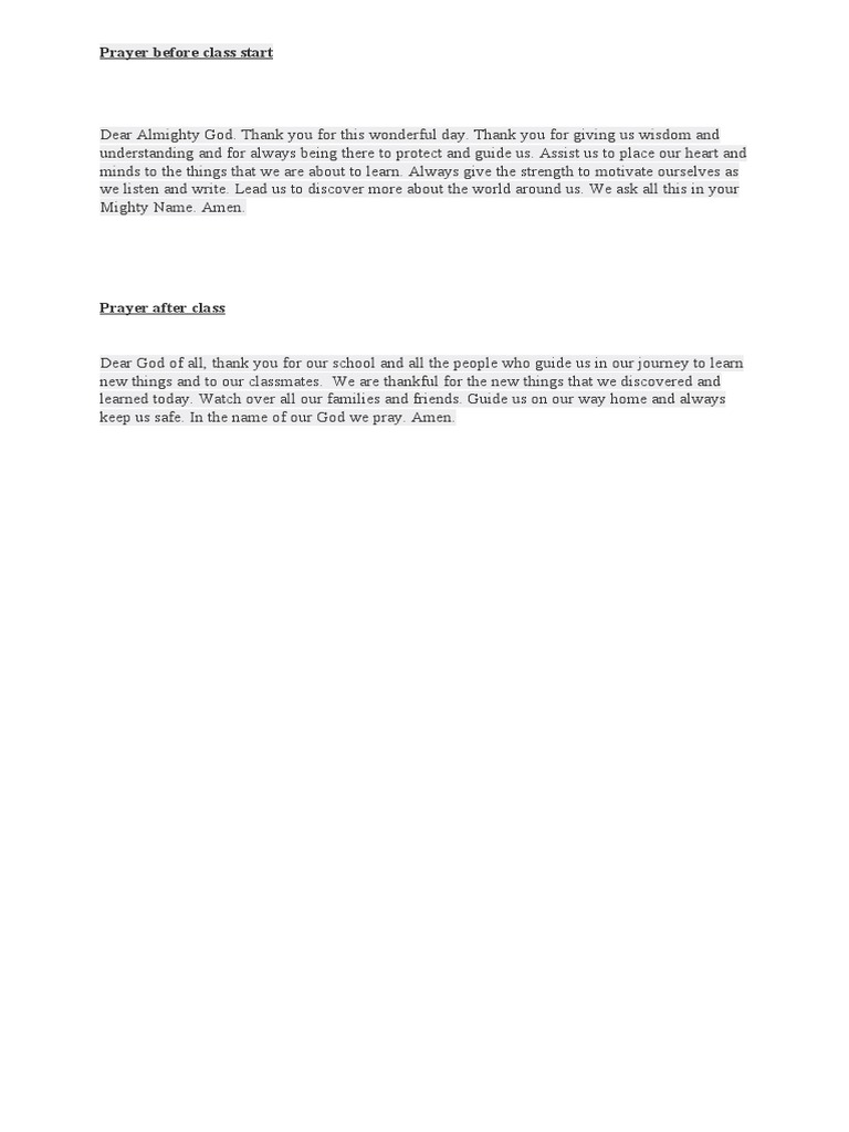 Prayer Before and After Class | PDF