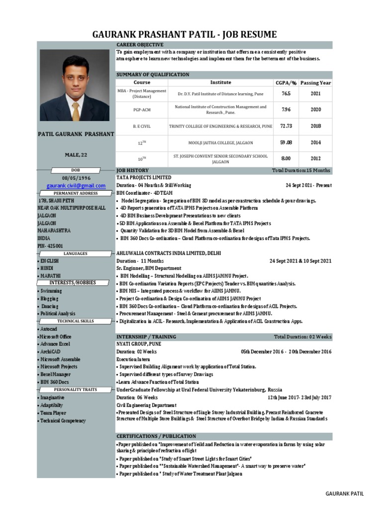 Gaurank Prashant Patil - Job Resume: Passport Size Photograph 35mm X ...