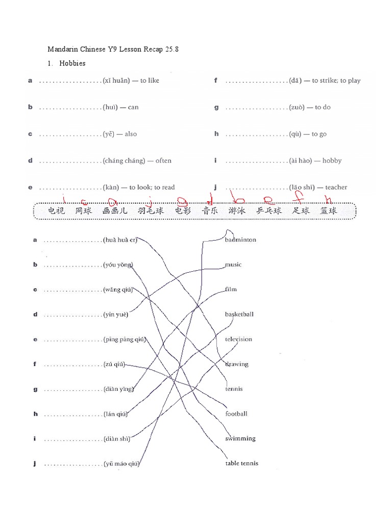 Mandarin Chinese Y9 Lesson Recap 25.8 | PDF