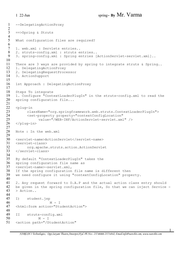 Spring And Struts Integration Using Delegatingactionproxy Pdf Java Programming Language Xml