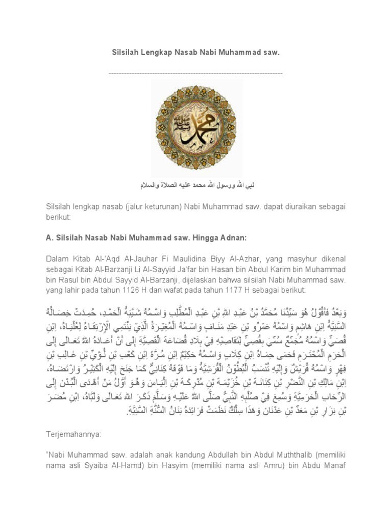 Silsilah Lengkap Nasab Nabi Muhammad Saw | PDF
