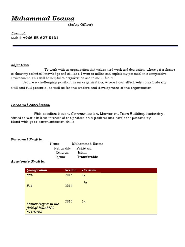 Qari Usama HSE. CV | PDF