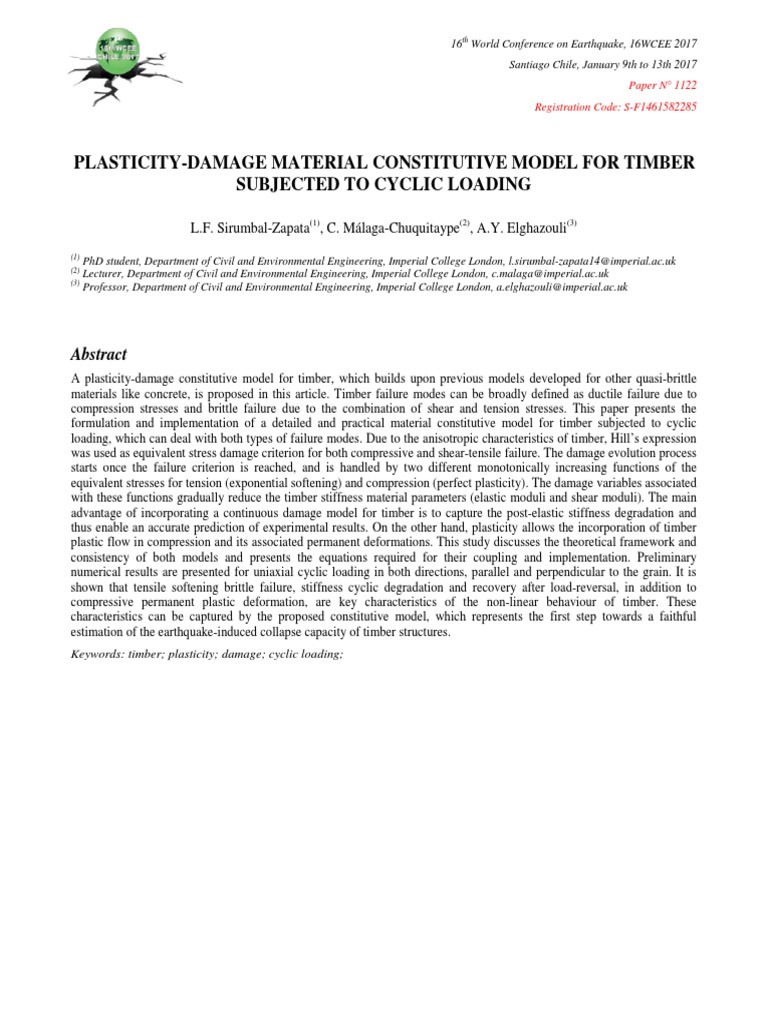 Plasticity-Damage Material Constitutive Model For Timber Subjected To ...