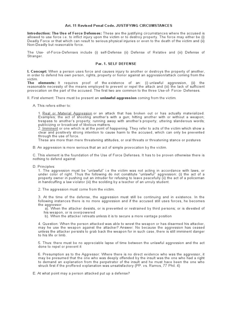 Article 11 Justifying Circumstances | PDF | Defamation | Domestic Violence