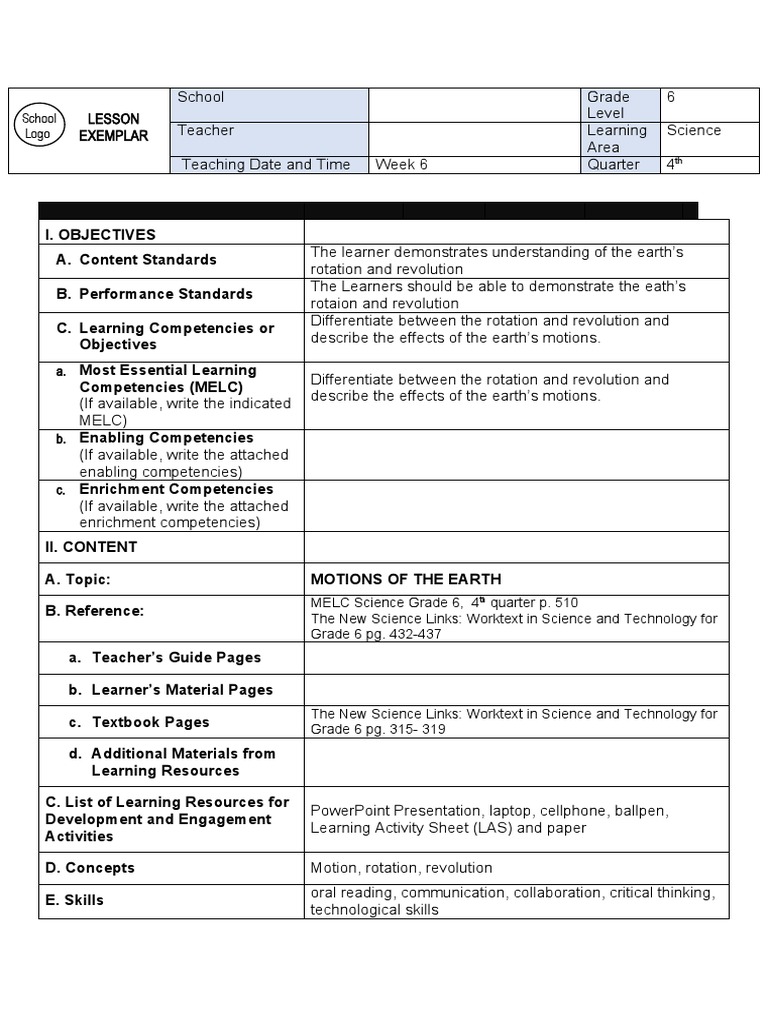 4th quarter lesson plan | PDF | Apsis | Earth