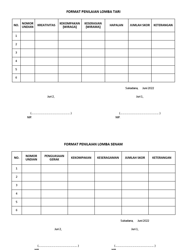 Format Penilaian Lomba | PDF