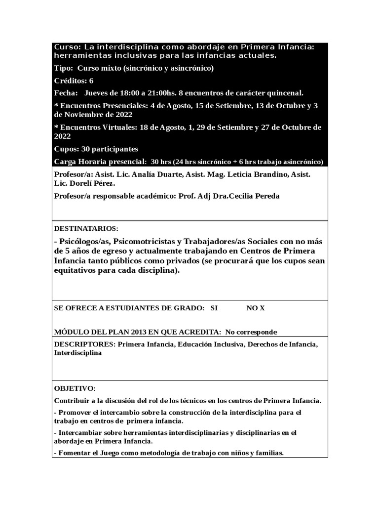 Ficha La Interdisciplina Como Abordaje en Primera Infancia.. | PDF ...