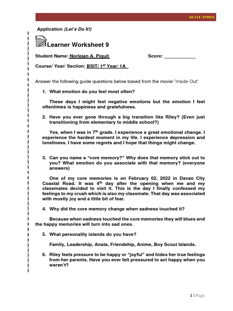 Learner Worksheet 9: Answer The Following Guide Questions Below Based ...