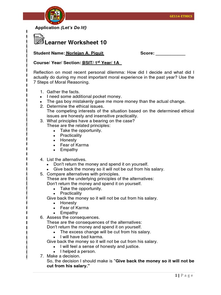 Learner Worksheet 10: Application | PDF | Learning | Behavior Modification