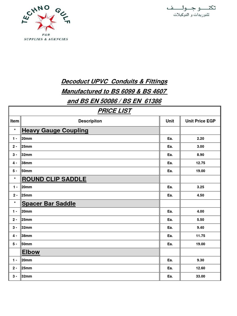 Decoduct UPVC Conduits & Fittings Manufactured To BS 6099 & BS 4607 and BS EN 50086 / BS EN ...