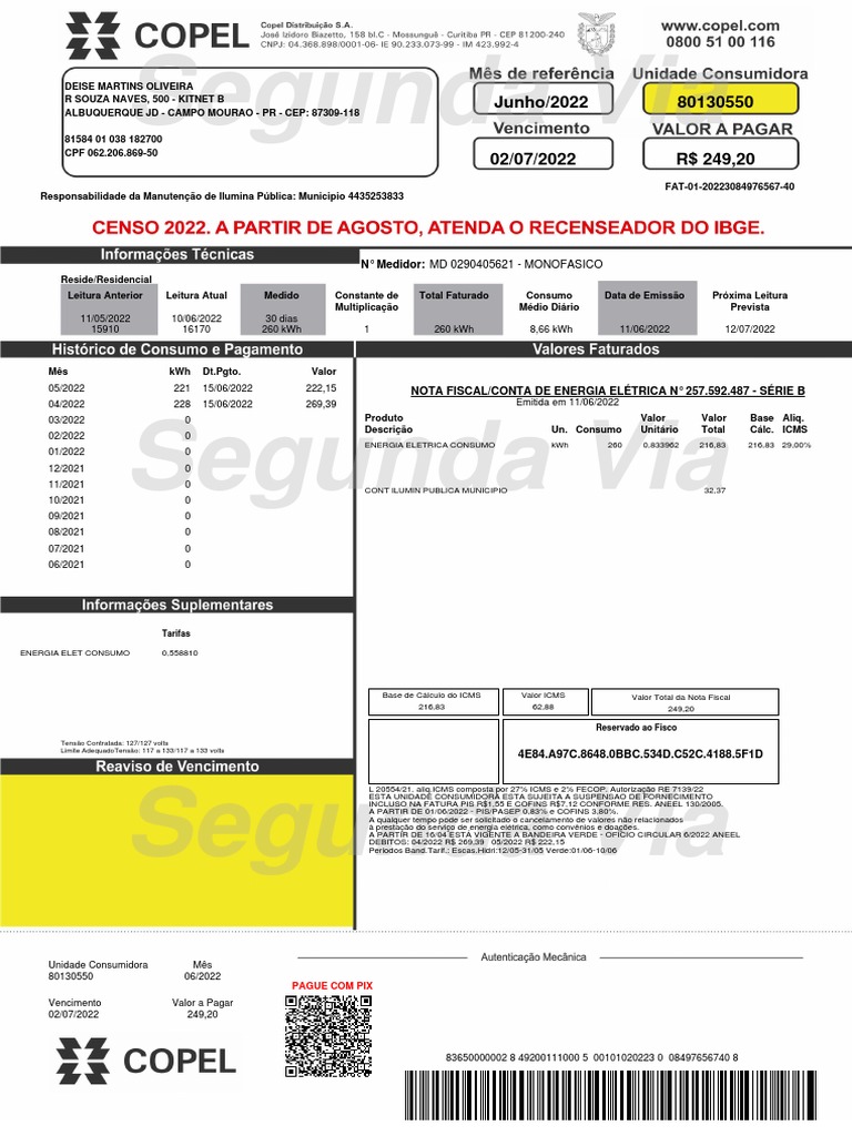 Fatura Copel | PDF | Física | Natureza