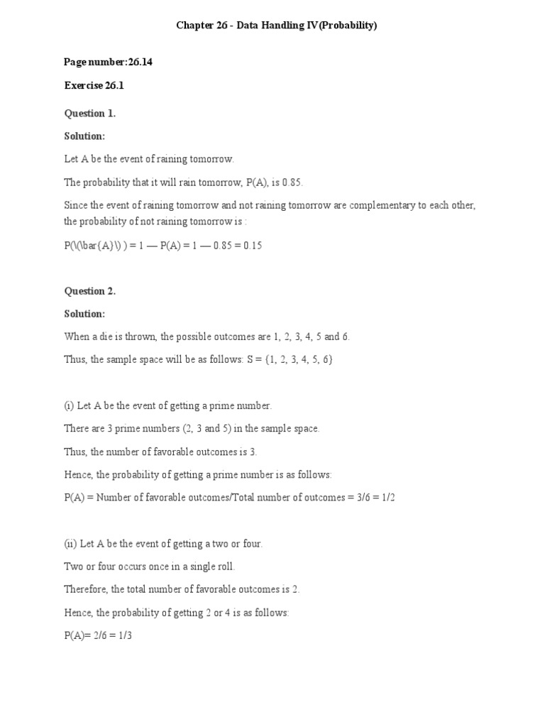 Solution:: Chapter 26 - Data Handling IV (Probability) | PDF | Odds ...
