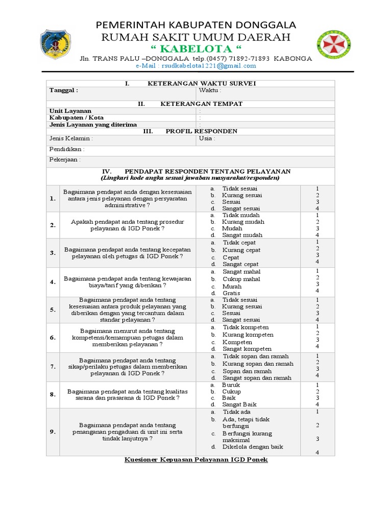Kuesioner IGD Ponek | PDF