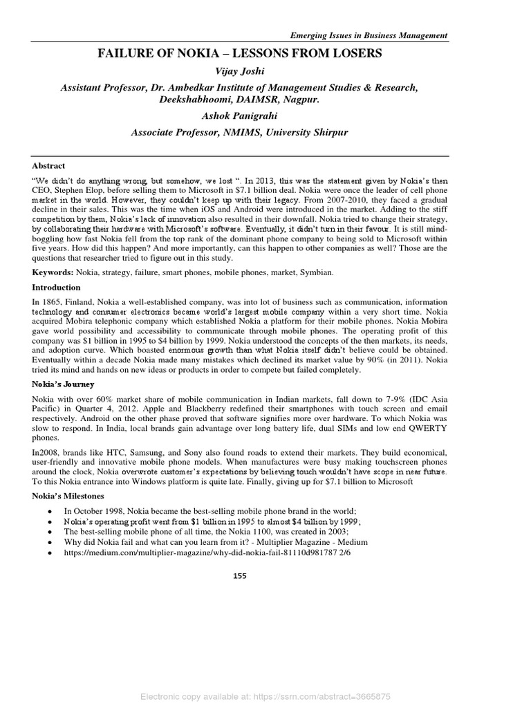 Failure of Nokia - Lessons From Losers | PDF | Nokia | Smartphone